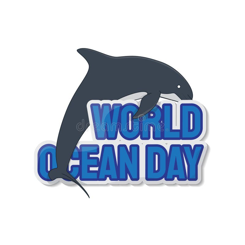 Typography of World Ocean Day with Flying Dolphin for World Ocean Day ...