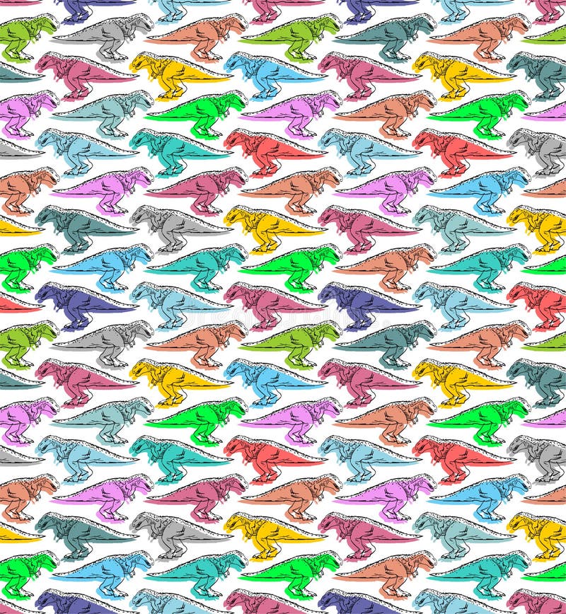 Tyrannosaurus Pattern Seamless. Dinosaur T-Rex Hand Drawing Background ...