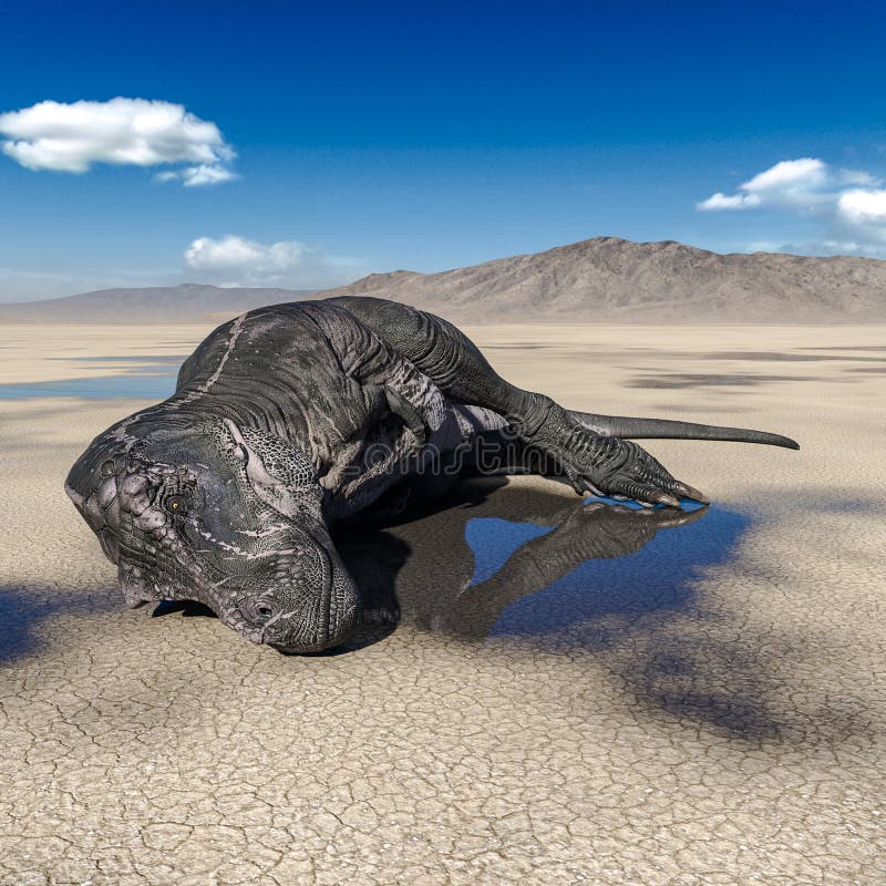 Tyrannosaurus Rex is Dead on Desert Drone View Stock Illustration ...