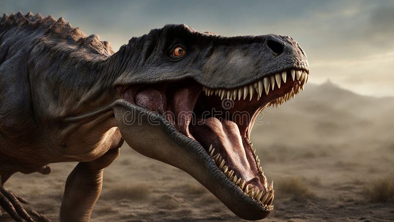 Tyrannosaurus Rex Dinosaur The Closeup View Of An Opened Mouth Dinosaur