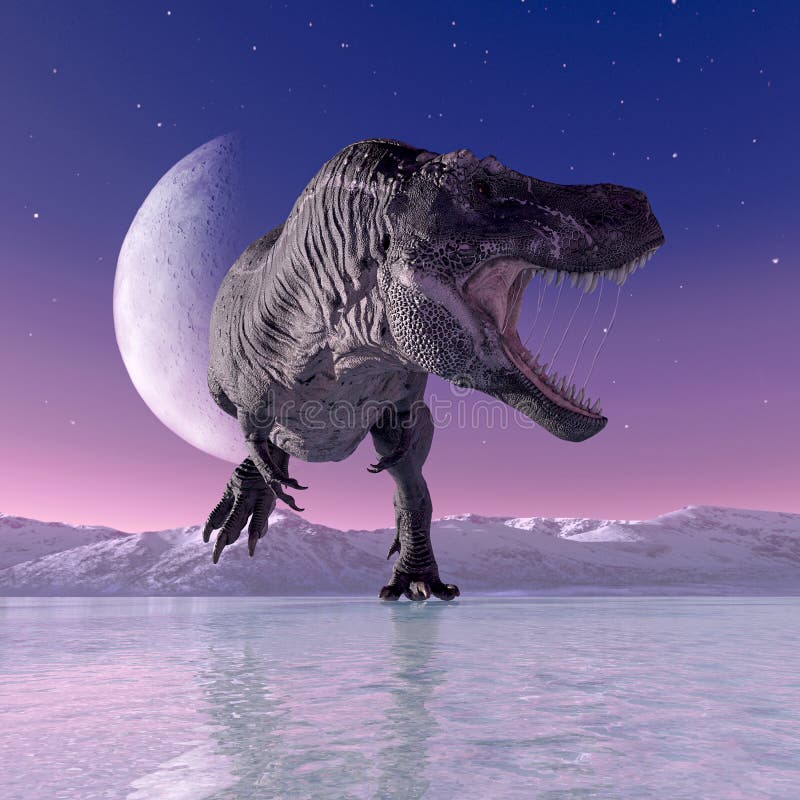 Tyrannosaurus Rex is Walking on Ice Age Stock Illustration ...