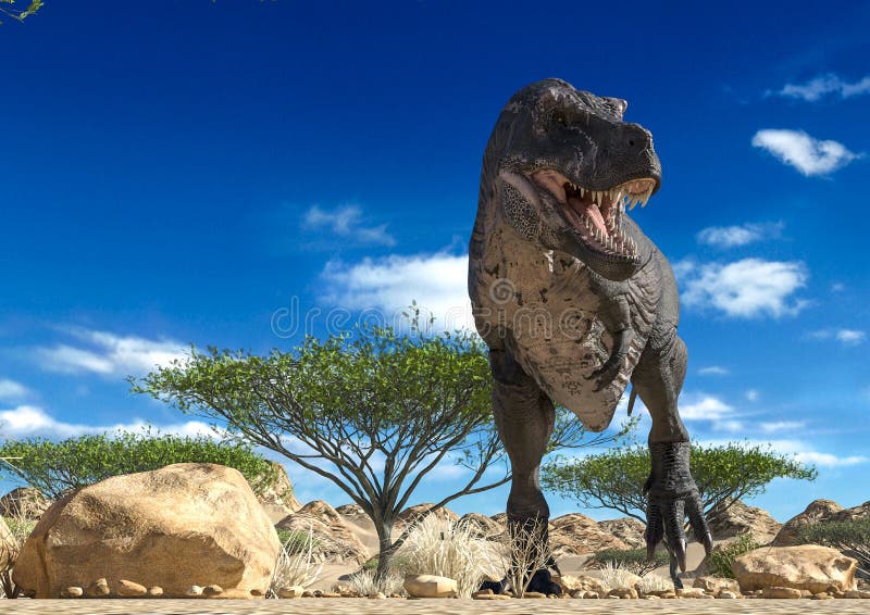 Tyrannosaurus Rex Walking Alone on Desert Stock Illustration ...