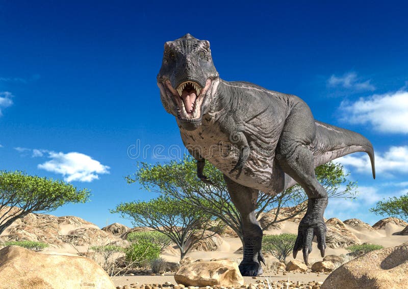 Tyrannosaurus Rex Walking Alone on Desert Stock Illustration ...