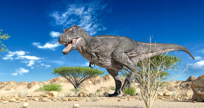 Tyrannosaurus Rex Walking Alone on Desert Stock Illustration ...