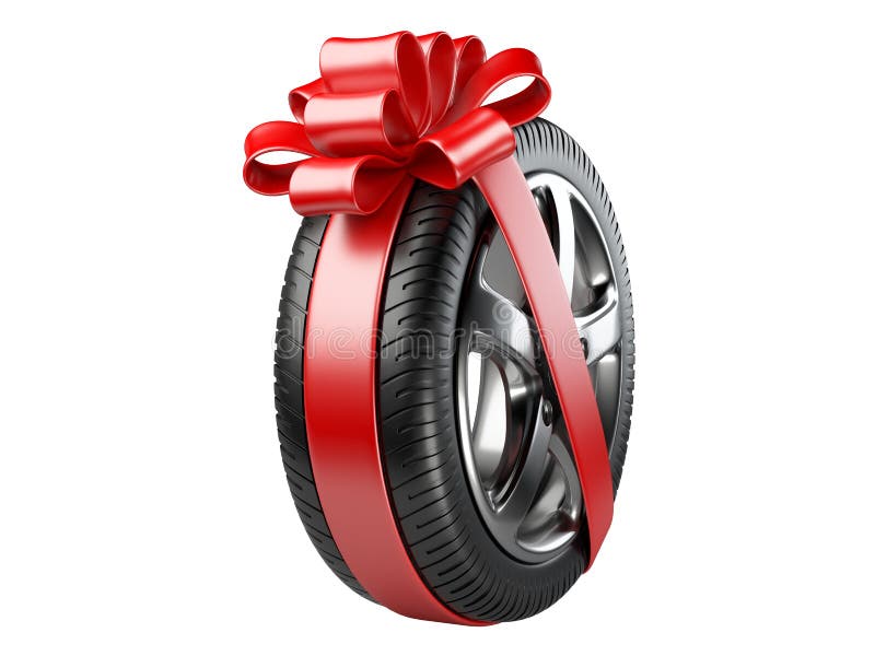 Gift Set Tyres with a Wrapped Red Ribbon and Bow. Stock Illustration ...