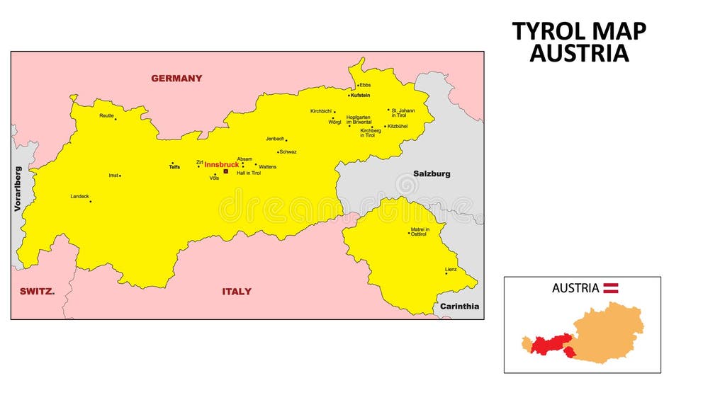 Tyrol Map. State and District Map of Tyrol Stock Vector - Illustration ...