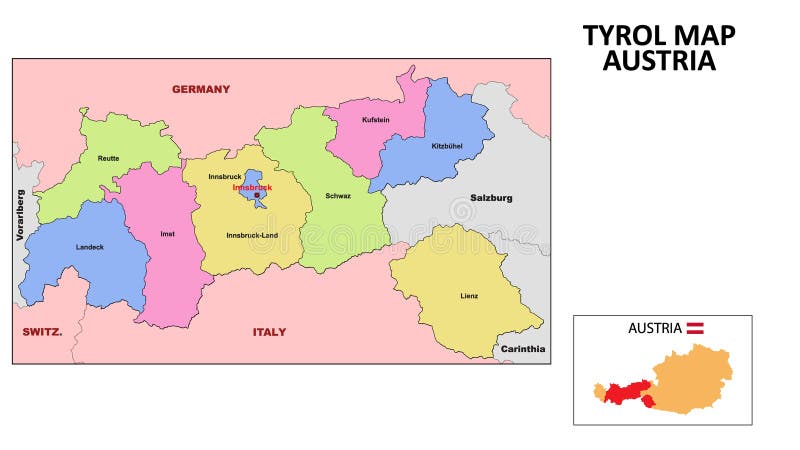 Tyrol Map. State and District Map of Tyrol Stock Vector - Illustration ...