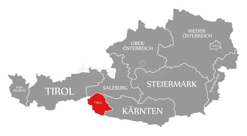 Tyrol Red Highlighted in Map of Austria Stock Illustration ...