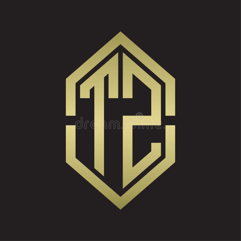 TZ Logo Monogram with Hexagon Shape and Outline Slice Style with Gold ...