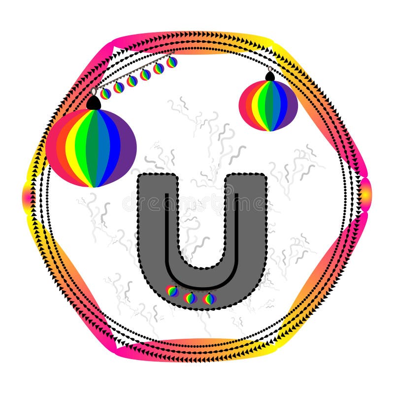 Alphabet U. Letter U Gradient Label. Rainbow Ball Sticker Frame Vector ...