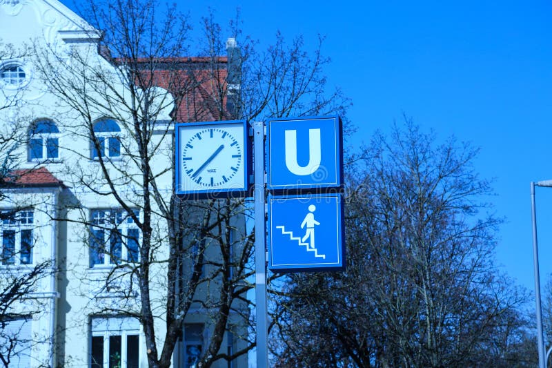 U-bahn Sign in Munich, Gern, Blue Sky Stock Photo - Image of stair ...