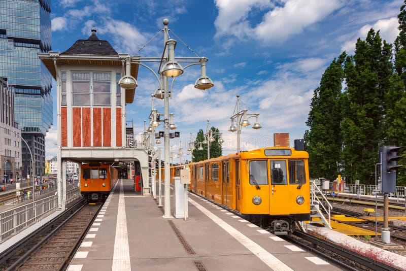 U-Bahn Station with Yellow Train in Berlin Germany Stock Image - Image ...
