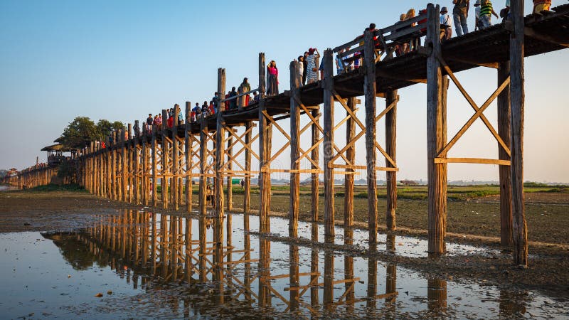 U Bein Bridge at Sunset in Mandalay Myanmar Editorial Image - Image of ...