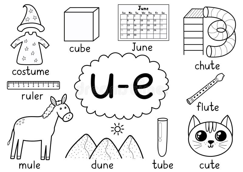 U-e Digraph Spelling Rule Black and White Educational Poster for Kids ...