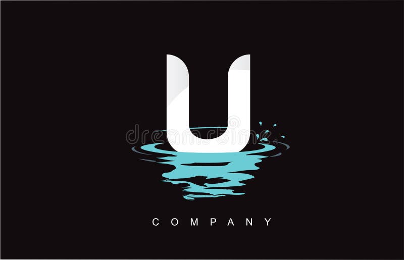 U Letter Logo Design with Water Splash Ripples Drops Reflection Stock ...