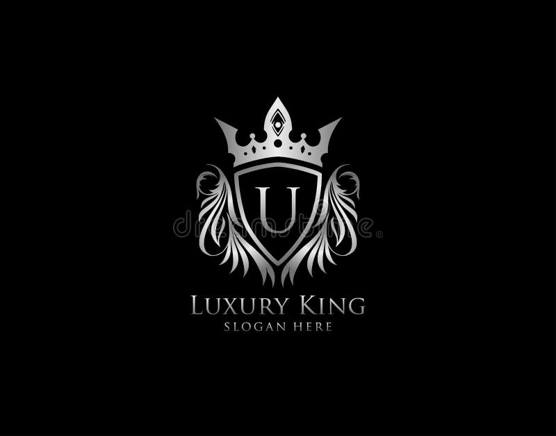 U Letter Luxury Royal King Crest, Silver Shield Logo Template Stock ...
