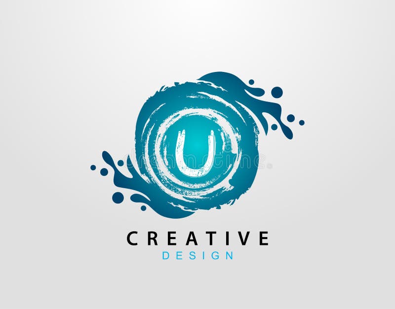 U Logo with Blue Splash Element. Blue Wave Logo Design Template Stock ...