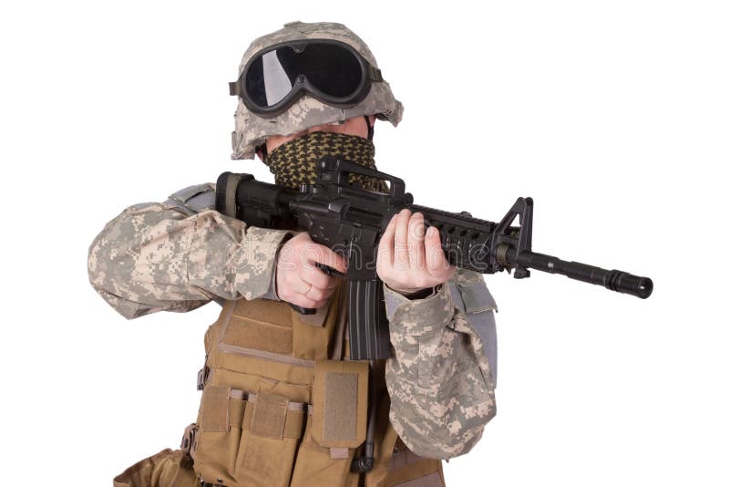 Army Infantryman Aiming Service Rifle Studio Shoot Stock Photo - Image ...