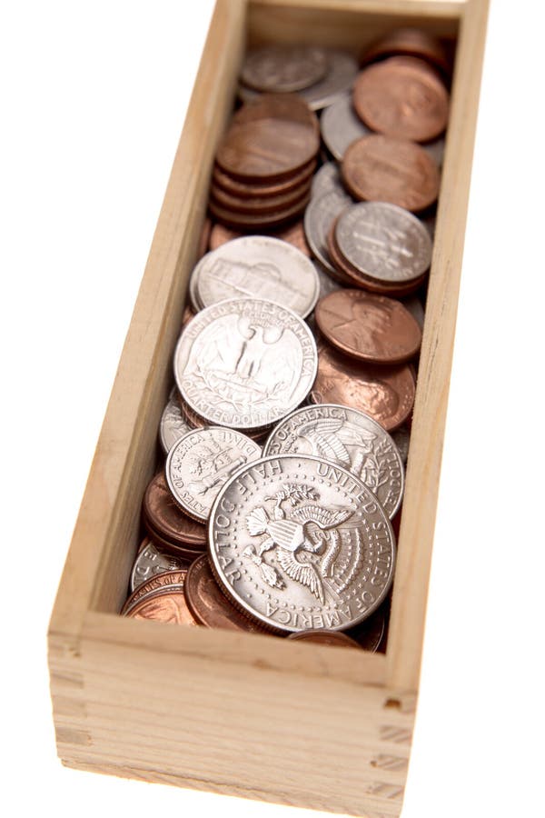U.S. coins in box stock image. Image of funds, change - 3502303