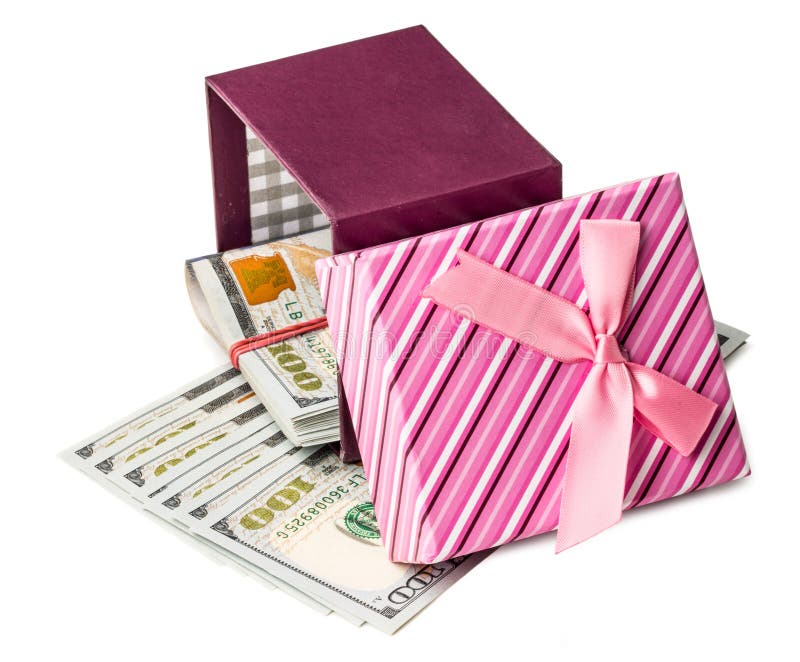 U.S. Dollars Banknotes Laying in Red Bow Decorated Gift Box Stock Photo ...