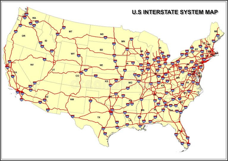U.S Interstate System Map stock illustration. Illustration of brand ...