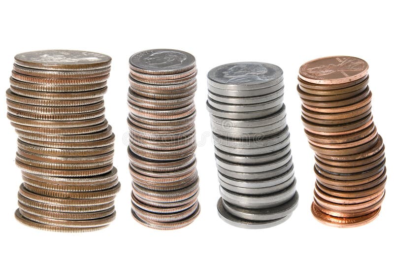 U.S. stacks of coins stock image. Image of stacked, white - 7119003