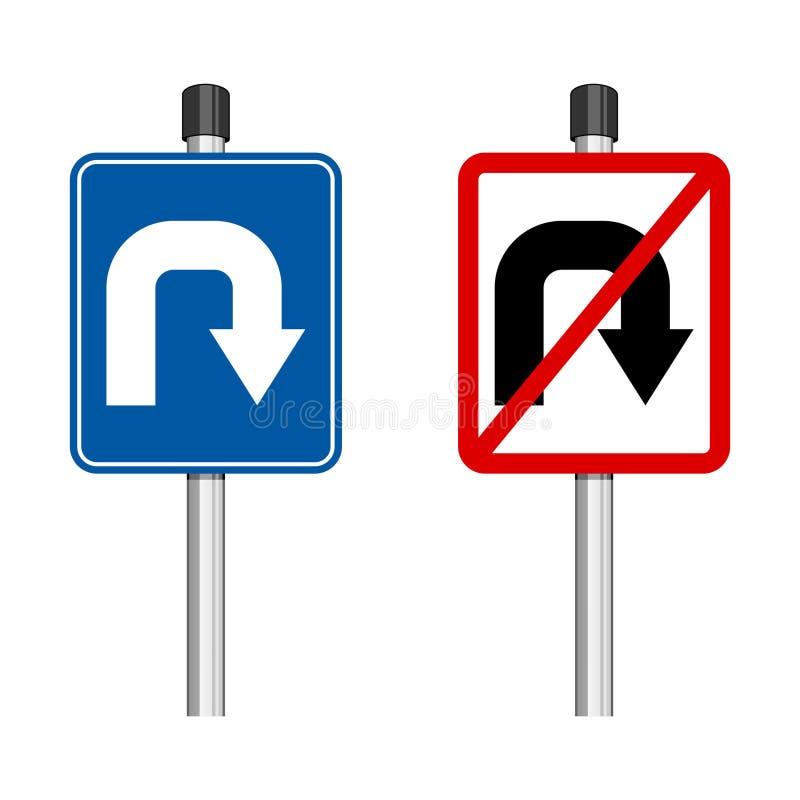 U-Turn Right Traffic Road Sign Vector Stock Illustration - Illustration ...