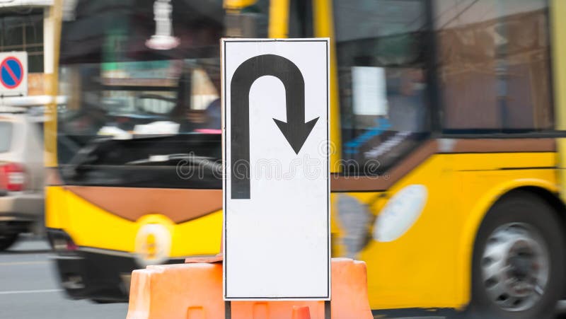 U turn sign on the road stock photo. Image of white, street - 83702740