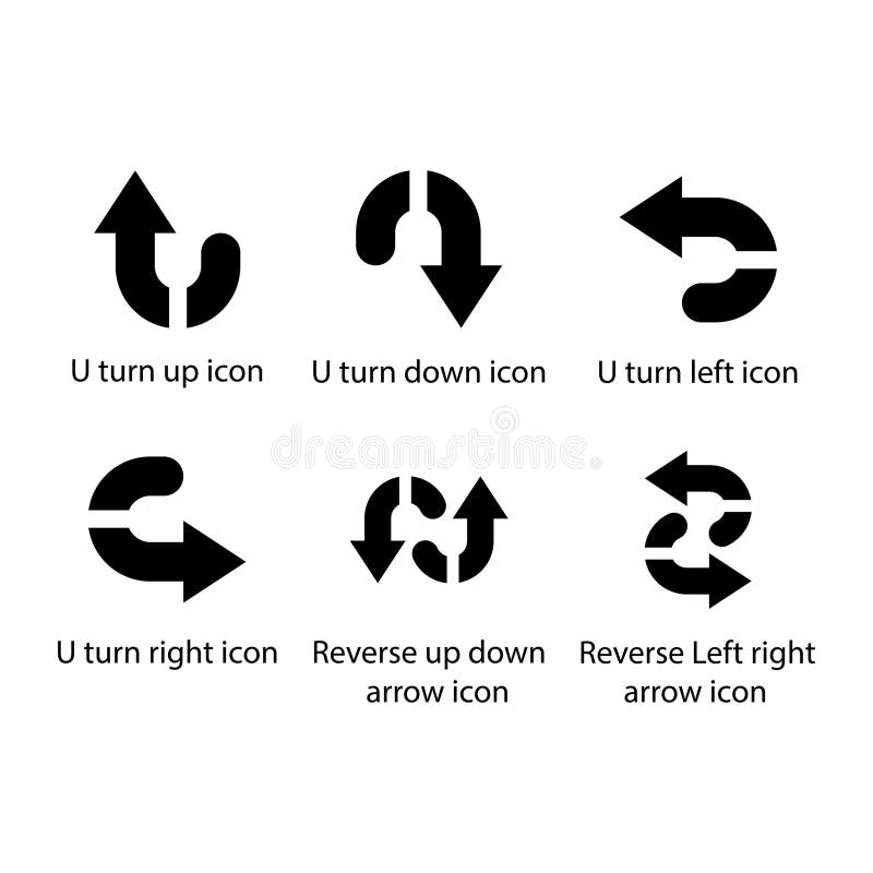 U Turn Up, U Turn Down, U Turn Left, U Turn Right, Reverse Up Down, Reverse Left Right, Icon ...