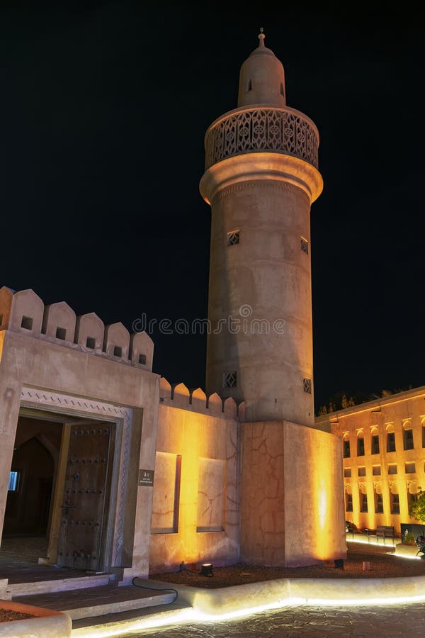 UAE - Abu Dhabi - Samaliyah Island - Manar - Illuminated Mosque at ...