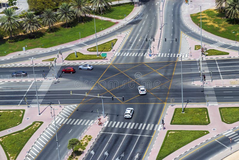 ,UAE - 07.22.2021 Cross Road Junction from Above. Street Editorial ...