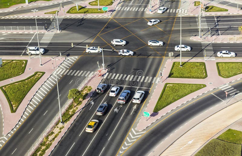 ,UAE - 07.22.2021 Cross Road Junction from Above. Street Editorial ...