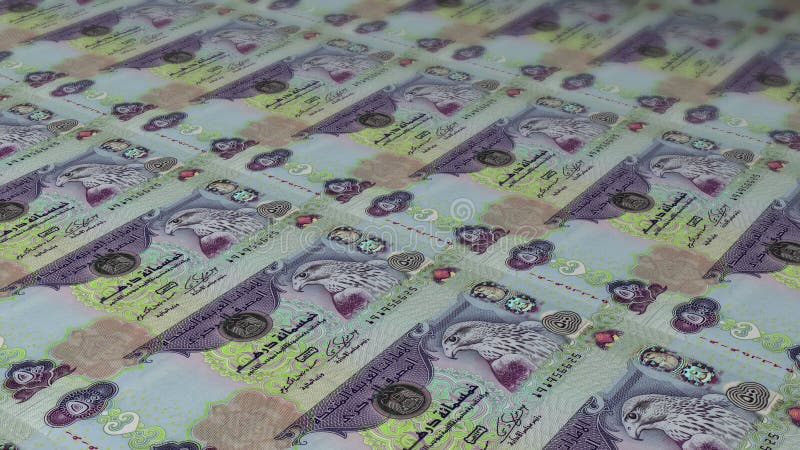 UAE 500 Dirham Currency Sheets Being Printed and Stacked Up Stock ...