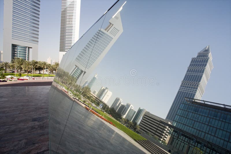 UAE Dubai Reflection in a Mirrored Piece of Artwork on Display at the ...