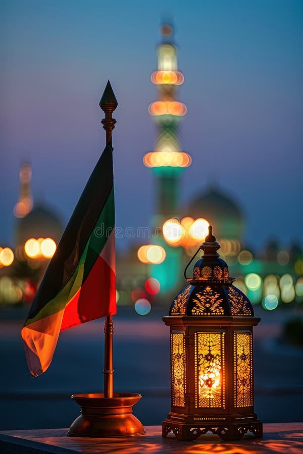 UAE Heritage and Faith - UAE Flag and Traditional Lantern with Mosque ...
