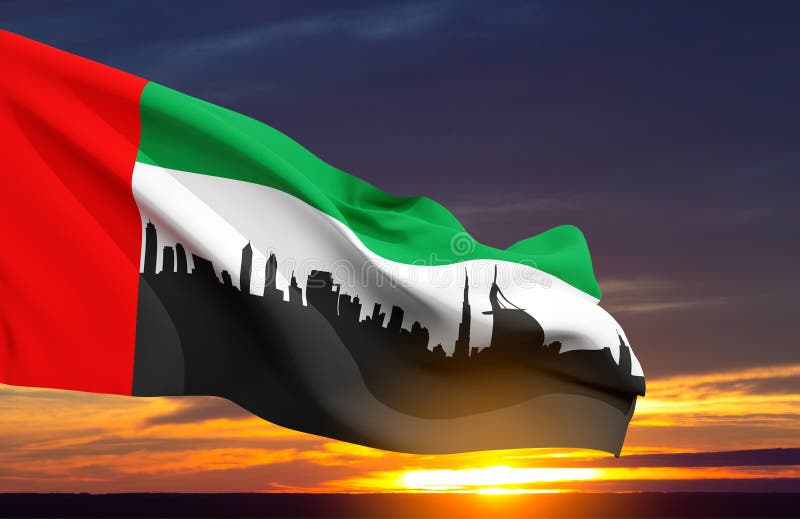 UAE Flag with Dubai City Skyline Stock Illustration - Illustration of ...