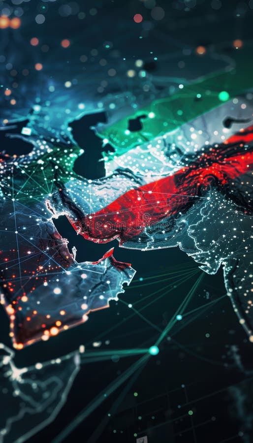 UAE Flag Integrated in Digital Map Highlighting Infrastructure and ...