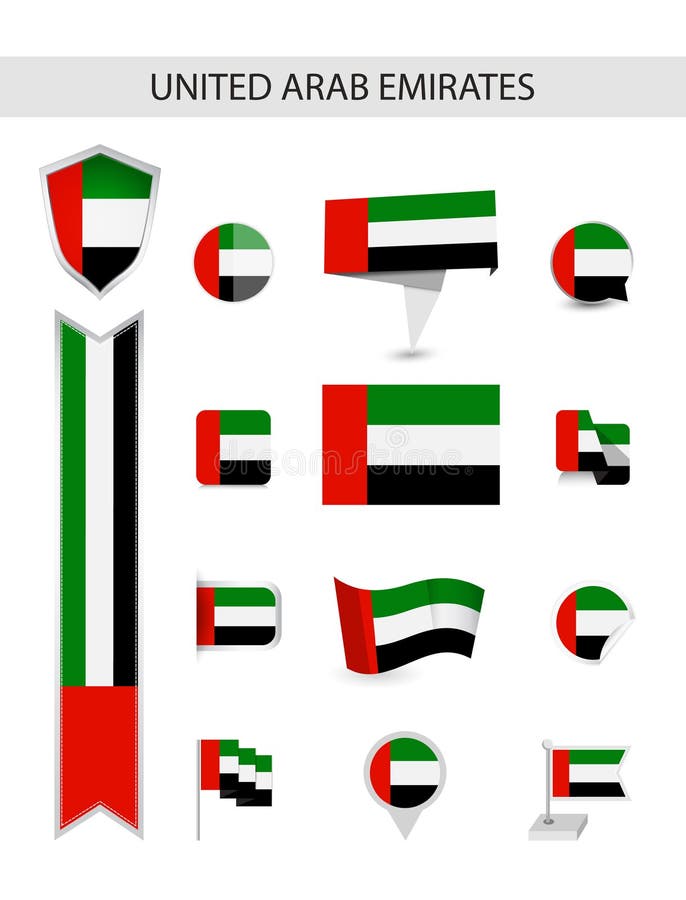 UAE Flat Flag Collection stock vector. Illustration of business - 137144422