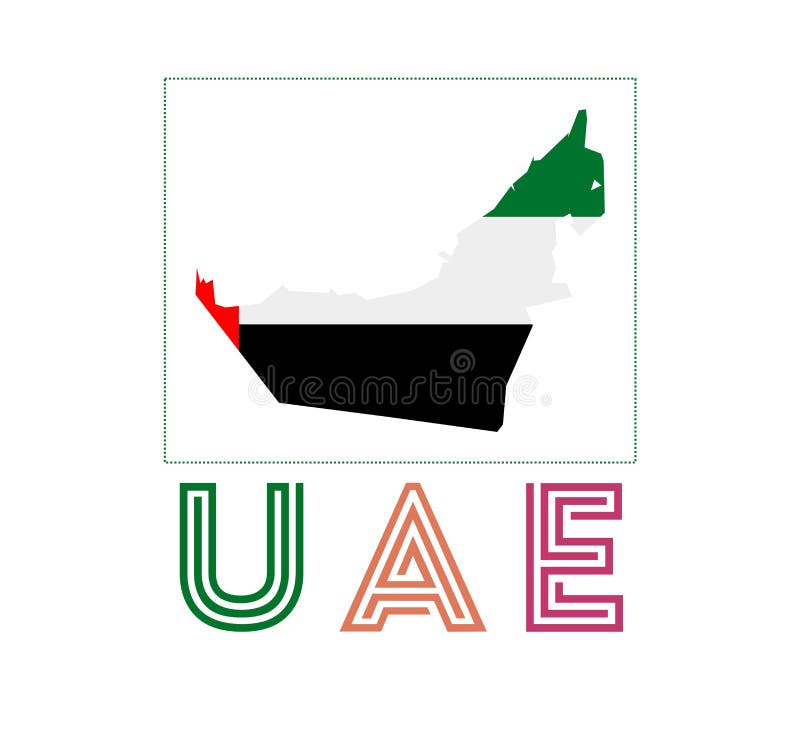 UAE Logo. Map of UAE with Country Name and Flag Stock Vector ...