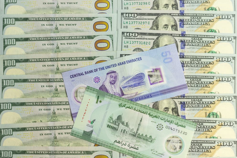 UAE New 50 Dirham and New 10 Dirham Polymer Bank Notes Over a New US ...
