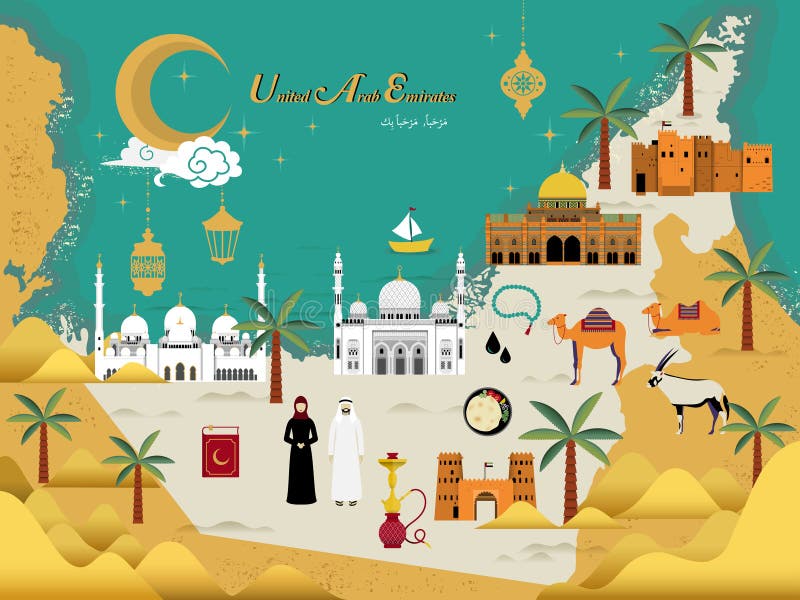UAE travel concept map stock illustration. Illustration of dubai - 72630812