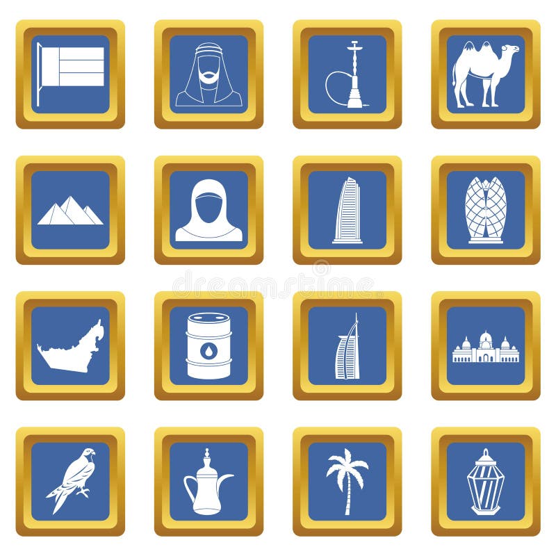 UAE travel icons set blue stock vector. Illustration of clothes - 98080098