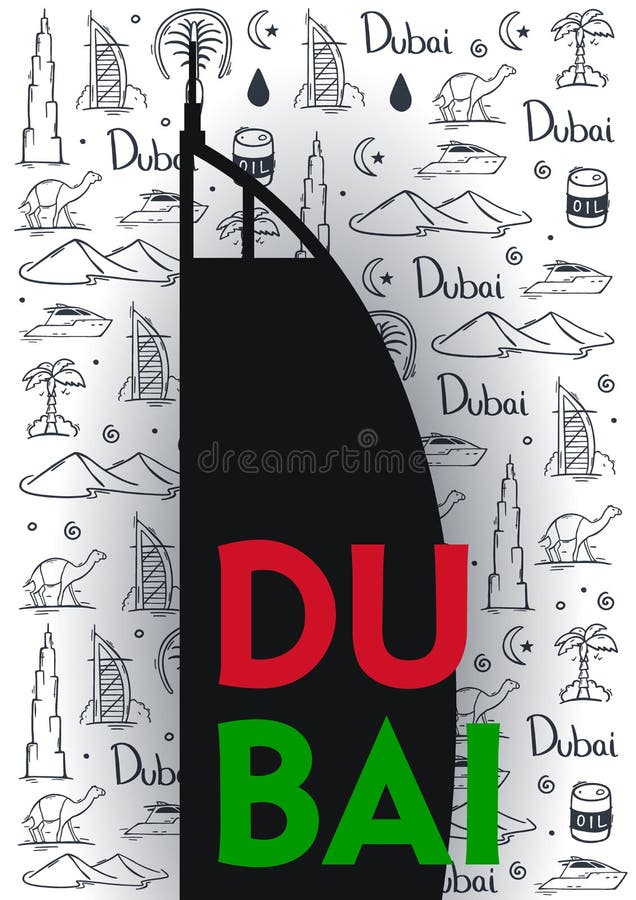 UAE. Travel To Dubai. Hand Draw Doodle Background. Vector Illustration ...