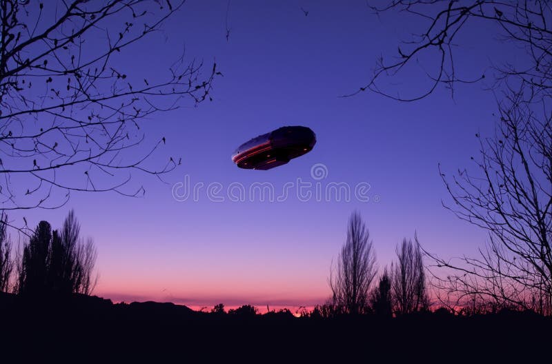 UAP UFO Hovering at Night stock illustration. Illustration of ...