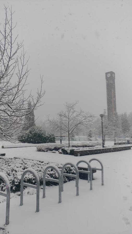UBC in winter stock image. Image of snow, winter, clocktower - 107767713
