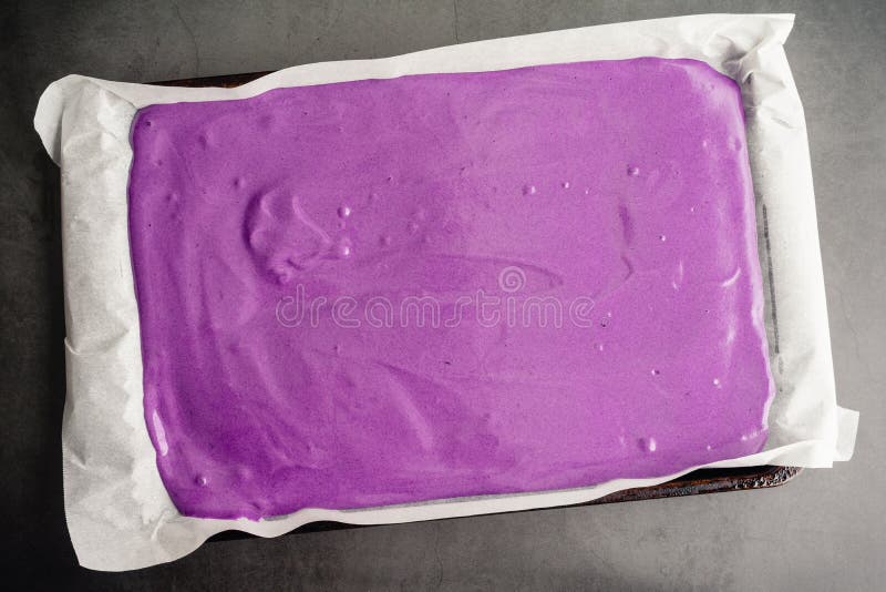 Uncooked Ube Cake Batter in a Sheet Pan Stock Photo - Image of potato ...