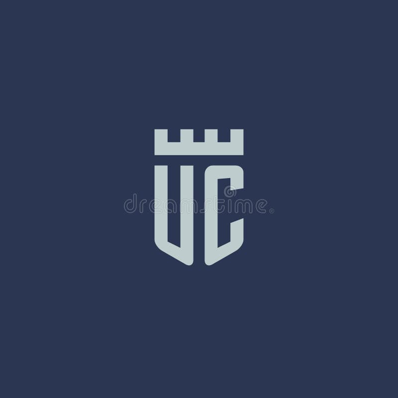 UC Logo Monogram with Fortress Castle and Shield Style Design Stock ...