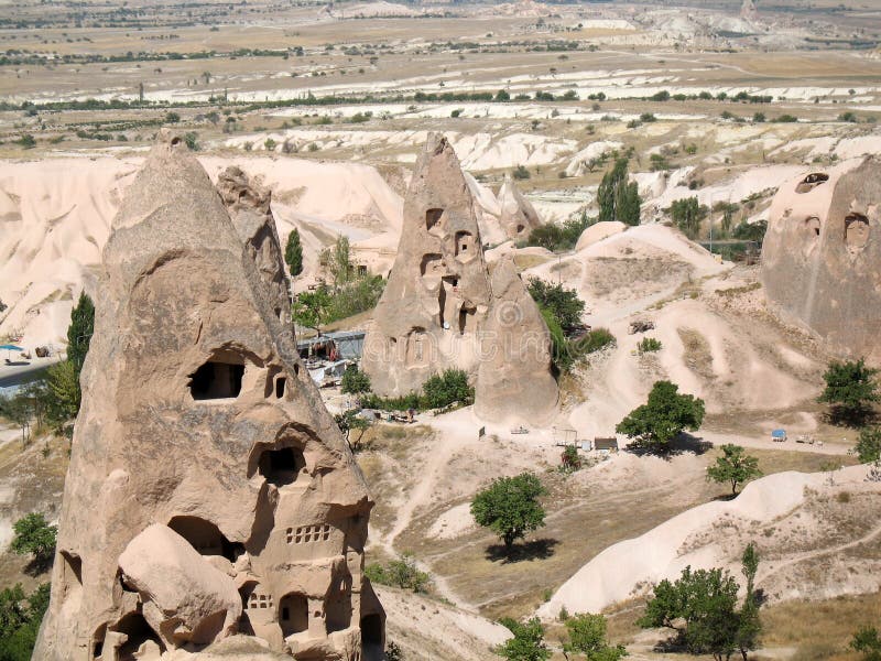 Uchisar Cave City in Cappadocia, Turkey Stock Photo - Image of chimney ...