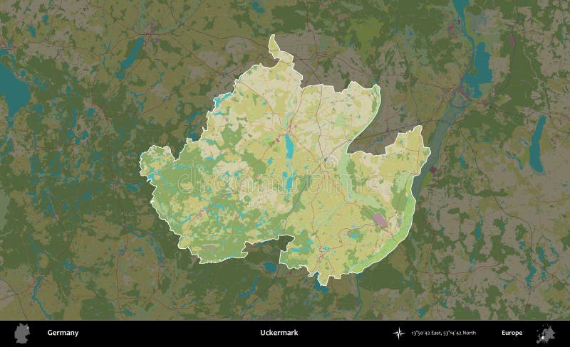 Uckermark Highlighted, Germany. Topographic Humanitarian Stock ...