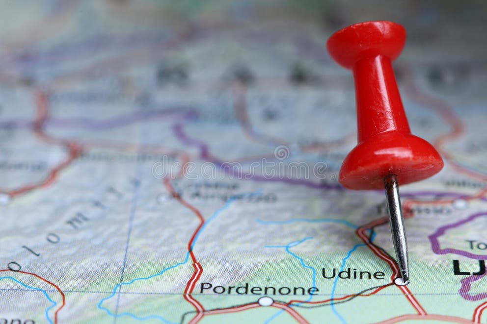 Udine, Italy pin on map stock image. Image of needle - 367560275